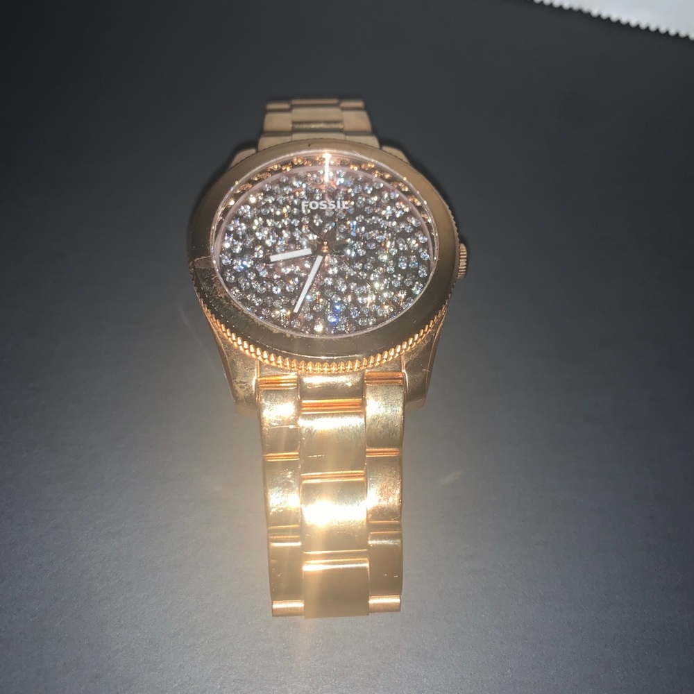 Authentic Fossil Rose Gold Jeweled Face Watch - Gem
